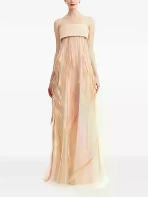 GEMY MAALOUF Feather-embroidered Strapless Gown - Neutrals