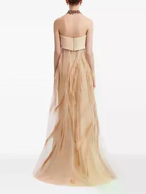 GEMY MAALOUF Feather-embroidered Strapless Gown