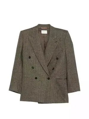 Saint Laurent Herringbone-pattern Double-breasted Blazer - Brown