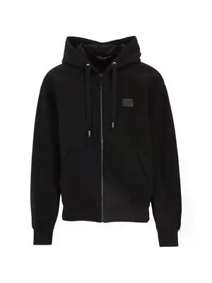 Dolce & Gabbana Cotton Hooded Sweatshirt With Logo Plate - Black