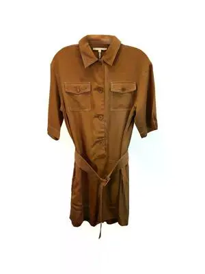 Maje Belted Button-front Romper With Chest Pockets - Brown