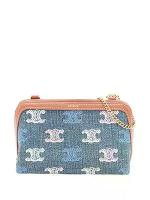 Celine 2020-2026 Triomphe Denim Clutch On Chain Crossbody Bag - Blue