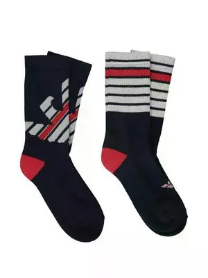Emporio Armani Logo Detail Striped Motif Crew Socks - Blue
