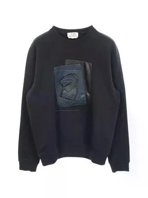 Hermès 2010s Etrier Decales Leather Patch Crewneck Sweatshirt