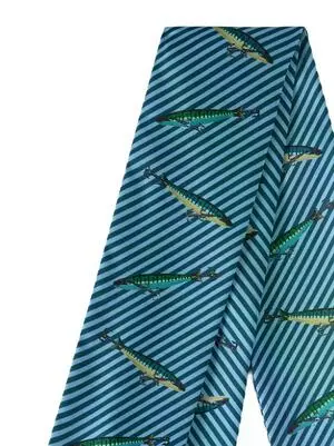 Mulberry Fishing Lure-print Skinny Scarf - Blue