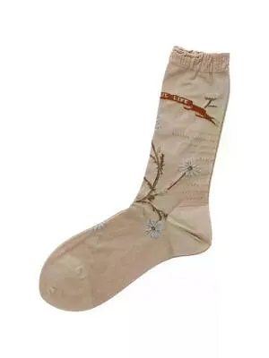 ANTIPAST Floral Print Intarsia Knit Crew Socks - Neutrals