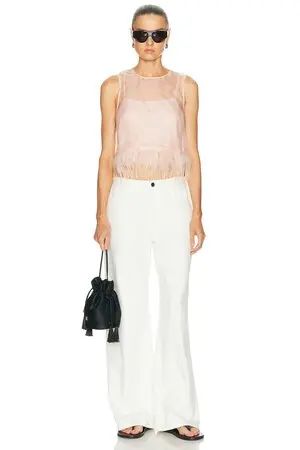Staud Avi Silk Top With Feather Trim