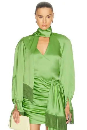 ROWEN ROSE Long Sleeve Fringe Top - Green