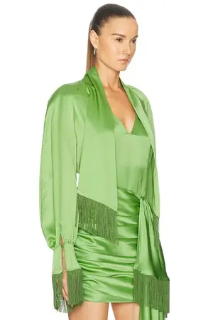 ROWEN ROSE Long Sleeve Fringe Top