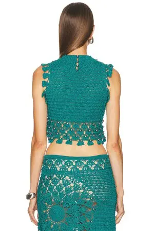 Rabanne Sleeveless Crochet Top With Metal Bead Trim