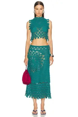 Rabanne Sleeveless Crochet Top With Metal Bead Trim
