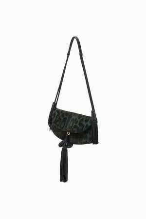 Ulla Johnson Paloma Bag In Leopard Haircalf With Tassels - Emerald Leopard