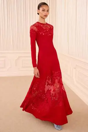 Ulla Johnson Clemence Long Sleeve Lace Dress - Cerise