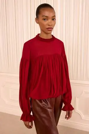 Ulla Johnson Pearl Long Sleeve Silk Blouse - Cerise
