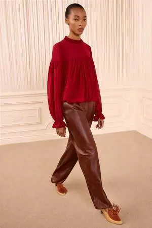 Ulla Johnson Pearl Long Sleeve Silk Blouse - Cerise