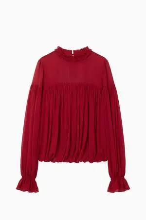 Ulla Johnson Pearl Long Sleeve Silk Blouse - Cerise
