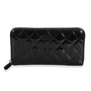 Chanel Quilted Patent Large Gusset Long Flap Wallet - Black