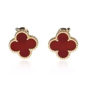 VAN CLEEF & ARPELS Van Cleef & Arpels Yellow Gold Carnelian Vintage Alhambra Earrings