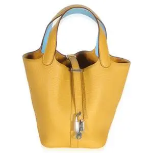 Hermès Hermès Picotin Lock 18 PM Bag In Yellow Clemence Leather With Silver-Tone Hardware Yellow