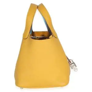 Hermès Picotin Lock 18 Pm Bag In Clemence Leather With Silver-tone Hardware - Yellow