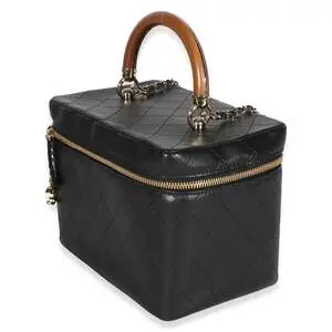 Chanel Quilted Lambskin Vanity Case With Top Handle And Chain Strap