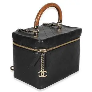 Chanel Quilted Lambskin Vanity Case With Top Handle And Chain Strap