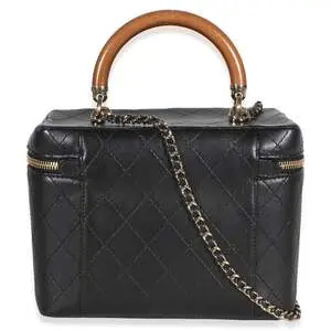 Chanel Quilted Lambskin Vanity Case With Top Handle And Chain Strap