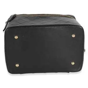 Chanel Quilted Lambskin Vanity Case With Top Handle And Chain Strap