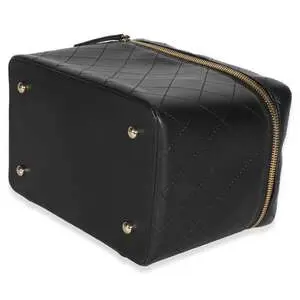 Chanel Quilted Lambskin Vanity Case With Top Handle And Chain Strap