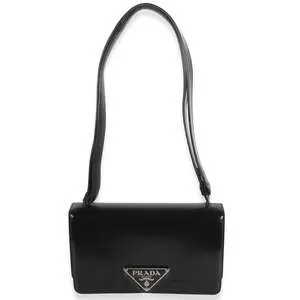 Prada Spazzolato Embleme Triangle Flap Bag - Black