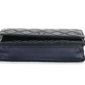 Chanel Navy Quilted Patent Wallet On Chain