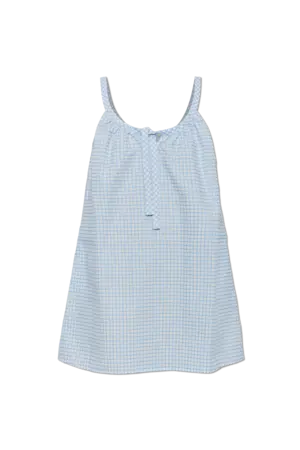Posse Lila Cotton Mini Dress With Gingham Checks - Light Blue