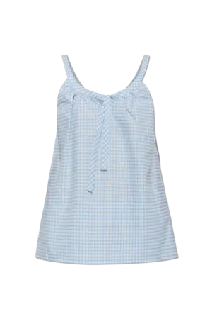 Posse Lila Cotton Gingham Top With Tie Detail - Light Blue