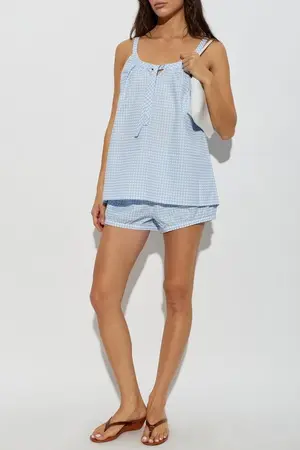 Posse Lila Cotton Gingham Top With Tie Detail
