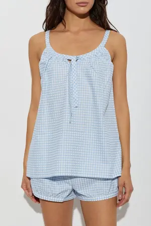 Posse Lila Cotton Gingham Top With Tie Detail