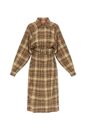 DIESEL® D-edalus Midi Shirt Dress With Belt In Check - Brown