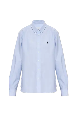 AMI Paris Cotton Shirt With Embroidered Logo - Blue