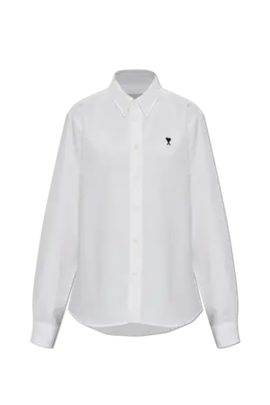 AMI Paris Shirt With Embroidered Logo - White