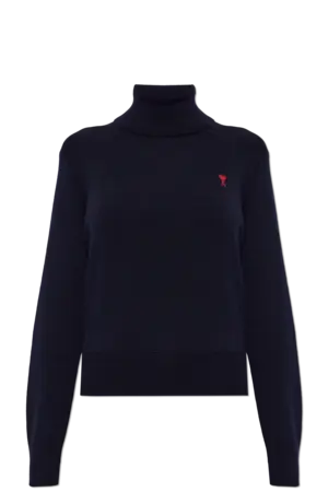 AMI Paris Wool Turtleneck Sweater - Navy Blue