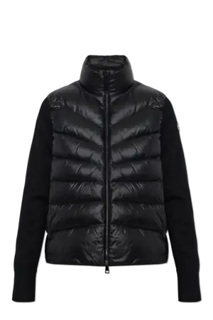 Moncler Cardigan With Mixed Materials - Black