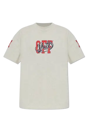 Off-White Cropped Cotton T-shirt With Floral Logo
