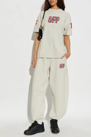 Off-White Cropped Cotton T-shirt With Floral Logo