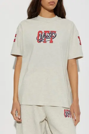 Off-White Cropped Cotton T-shirt With Floral Logo