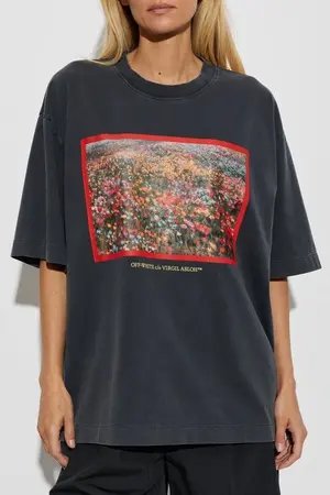 Off-White Cotton Oversized T-shirt With Floral Print