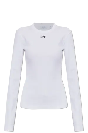 Off-White Ribbed Long Sleeve Crewneck Top - White