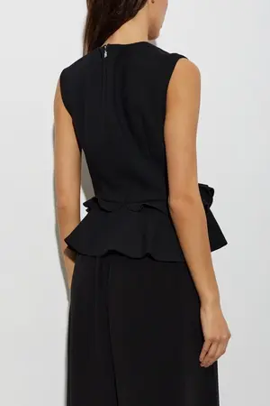 ROTATE BY BIRGER CHRISTENSEN Sleeveless Peplum Top With Rose Appliqu