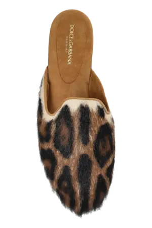 Dolce & Gabbana Leopard-print Faux Fur Slides - Brown