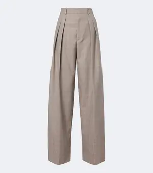 Bottega Veneta Prince Of Wales Check Wool Wide-leg Pants - Beige