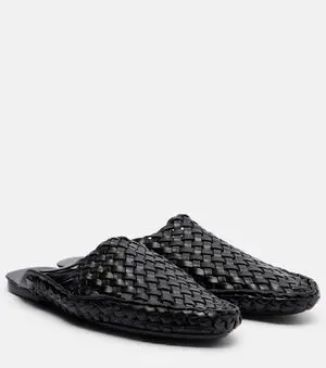 THE ROW Woven Leather Mules - Black