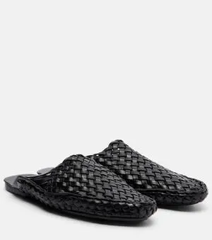 THE ROW Woven Leather Mules - Black